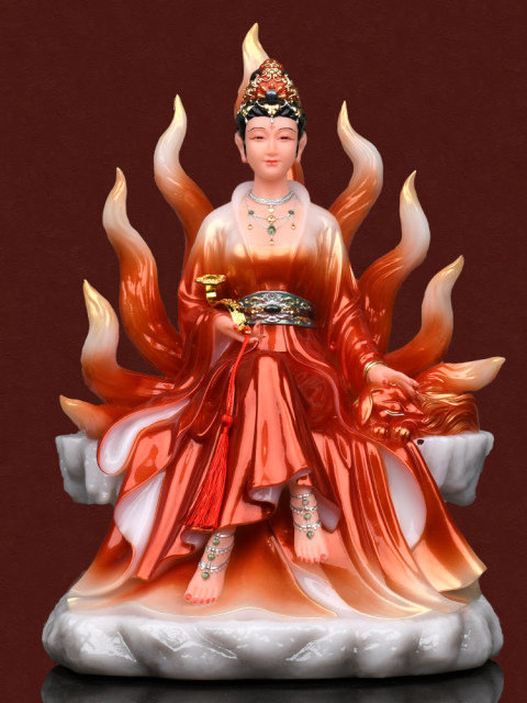 Nine-tailed fox statue, white fox statue, white jade spirit fox, red ...