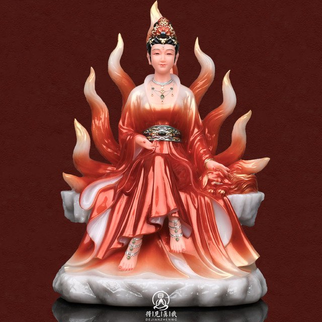 Nine-tailed fox statue white fox statue white jade spirit fox red fox ...