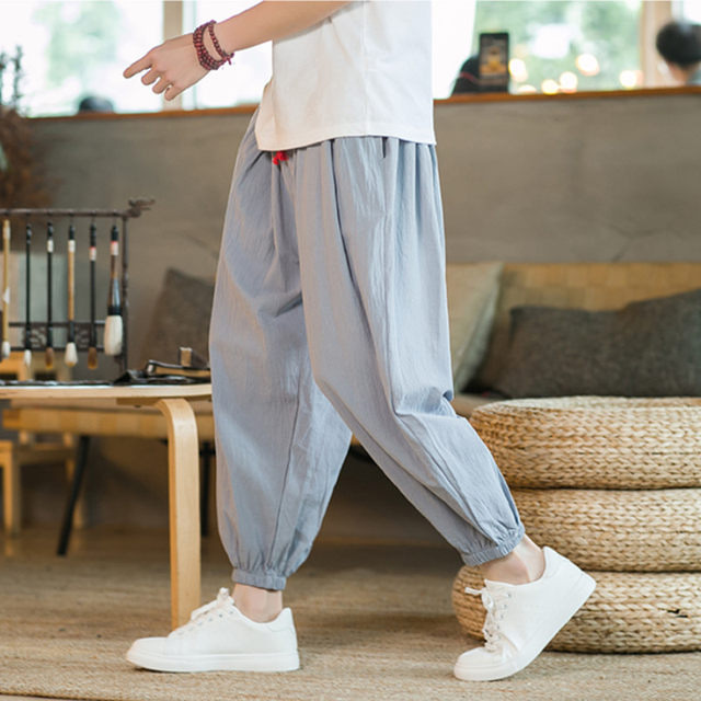 Bloomers men's pants summer thin wide-leg linen pants loose leggings ...