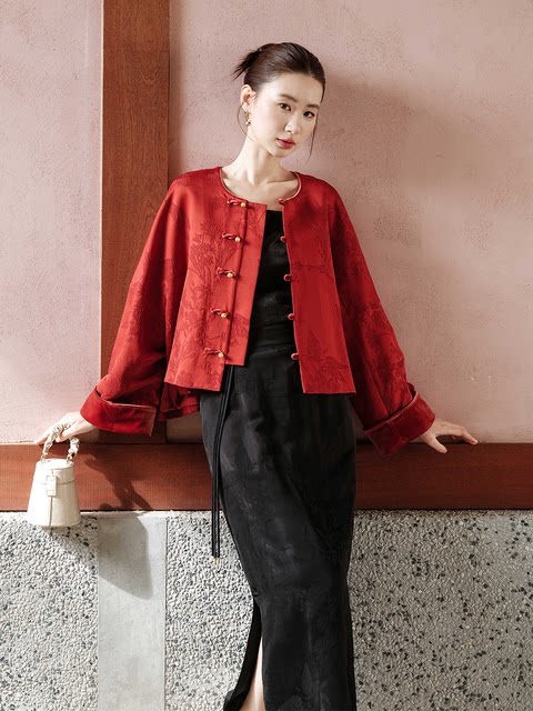 Memories new Chinese style top 2025 spring new red buckle jacquard high ...