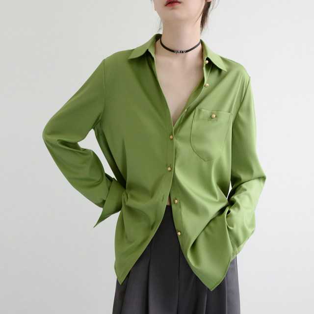 TRR gilt hollow and exquisite NEW green long -sleeved shirt female ...