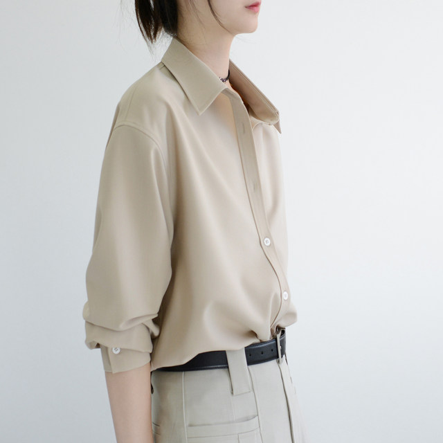 TRR smooth and rigid, full of loose long -sleeved shirts, long apricot ...