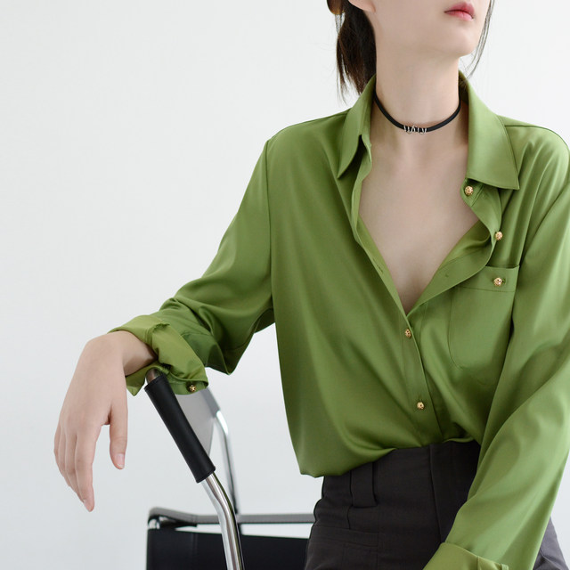 TRR gilt hollow and exquisite NEW green long -sleeved shirt female ...