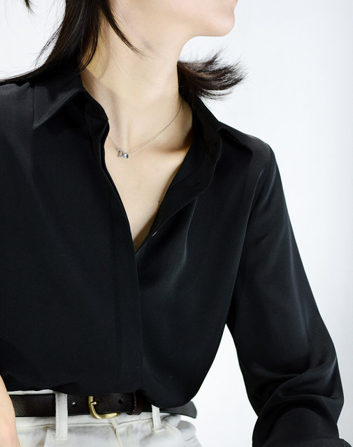 TRR can't put it down, satin matte Hepburn black shirt, slim fit top ...