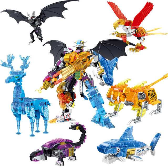 New animal building blocks saber tooth tiger ice crystal deer megalodon ...