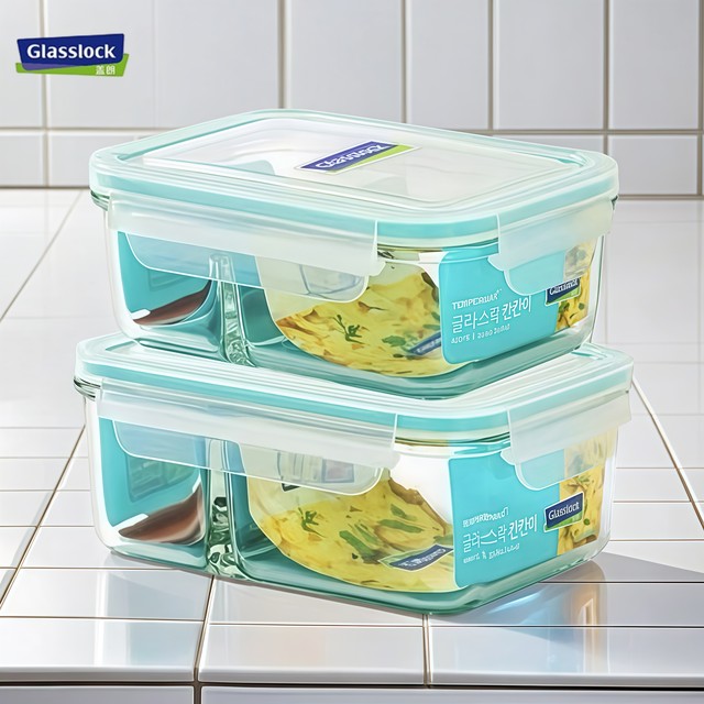Glasslock tempered glass lunch box separated microwave heat-resistant ...