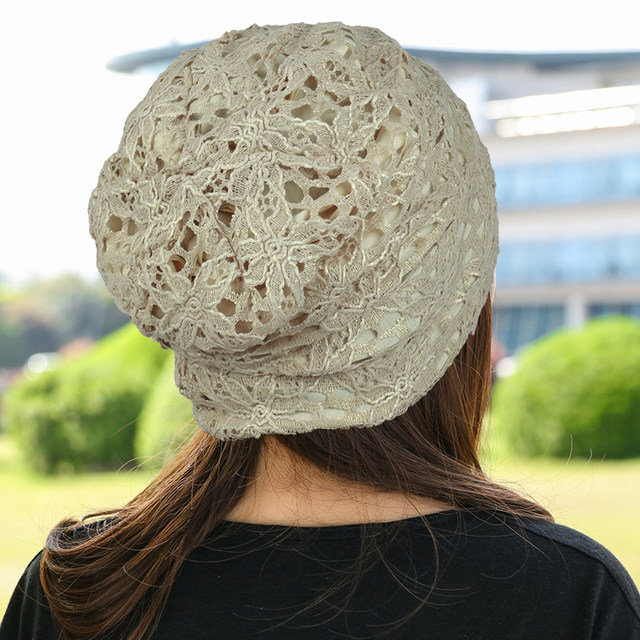 Hats Women's Thin Baotou Hat Pile Hat Lace Flower Hat Double Layer Hat ...