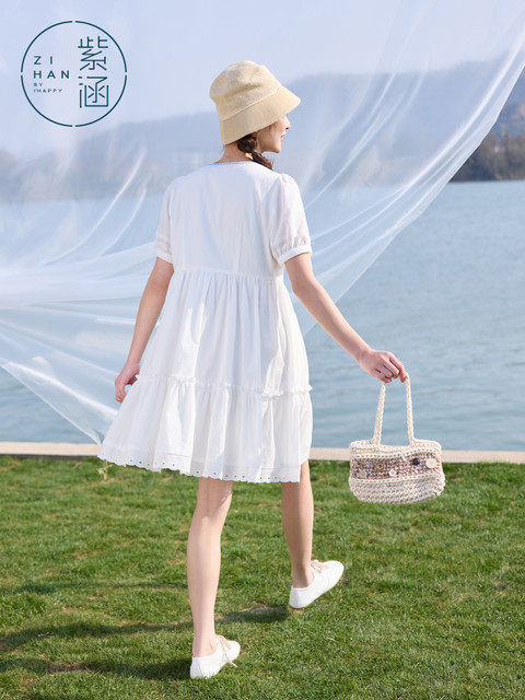 Zihan white short-sleeved dress for women 2025 summer new style ...