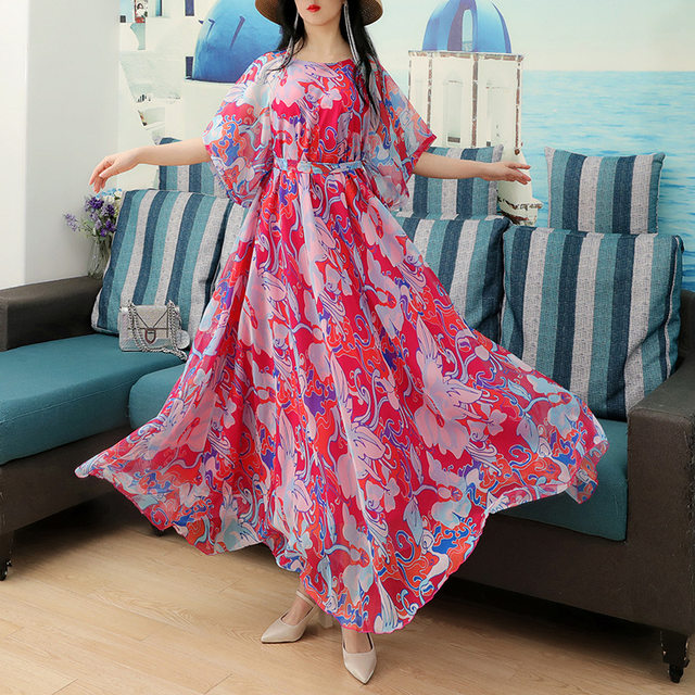 Summer new holiday dress chiffon chiffon floral fat mm large size loose ...