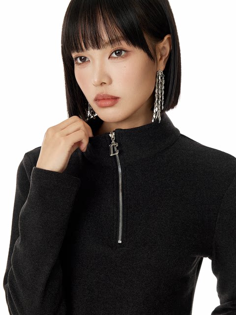 Forest Bird Fake Two-Piece Stand-Up Collar Zipper Design Pullover ...