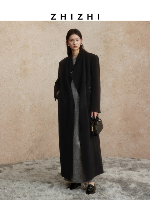 Zhizhi ZHIZHI slack suit long coat for women 2024 winter high-end black