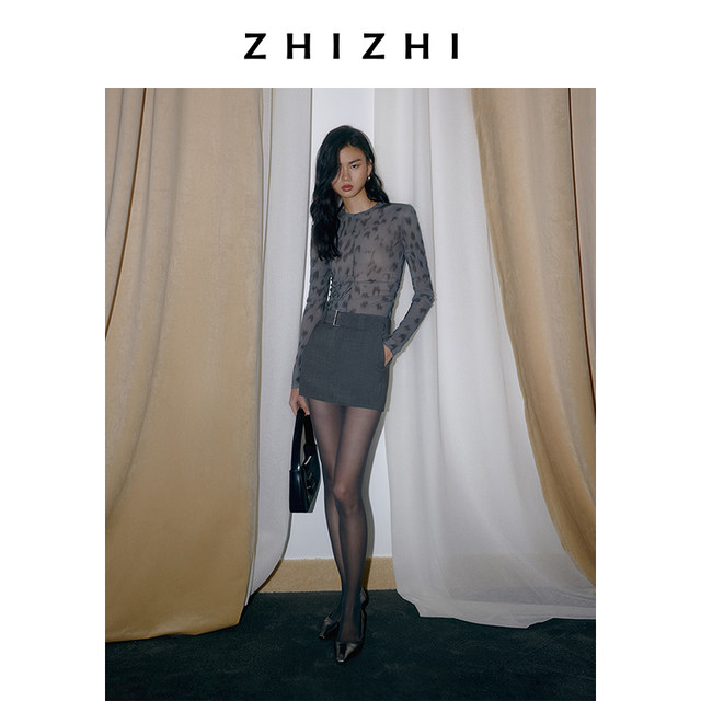 ZHIZHI roller hydrangea printed T-shirt for women 2024 autumn new cool round neck long-sleeved ...