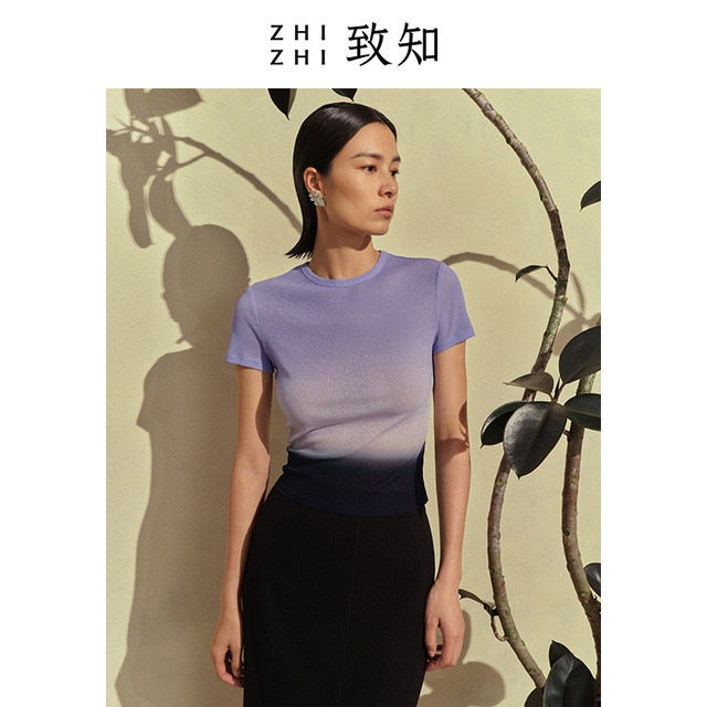 Zhizhi Zhizhi Shengsheng Ling Ling Short -sleeved Women T -shirt Summer New Gradient Purple ...