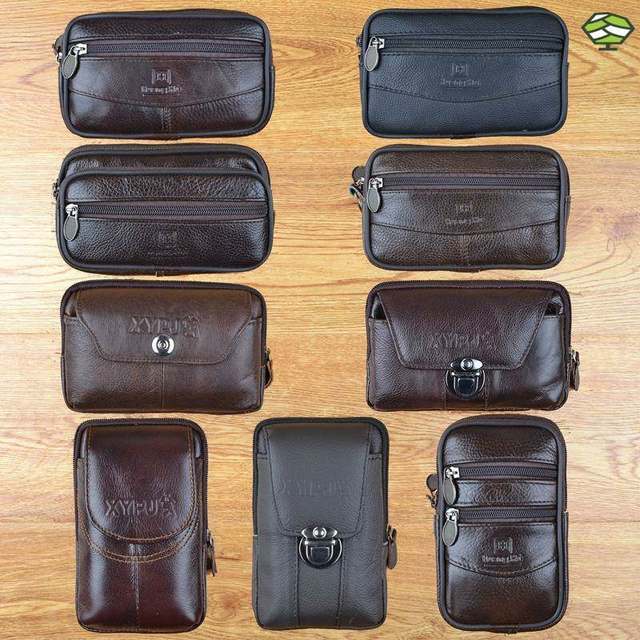 Waist bag mobile phone bag men's genuine leather cowhide men's belt men ...