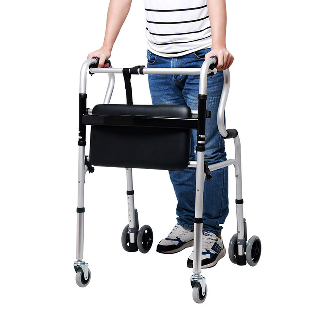 Walking aid for the elderly with wheels, foldable four-legged auxiliary ...