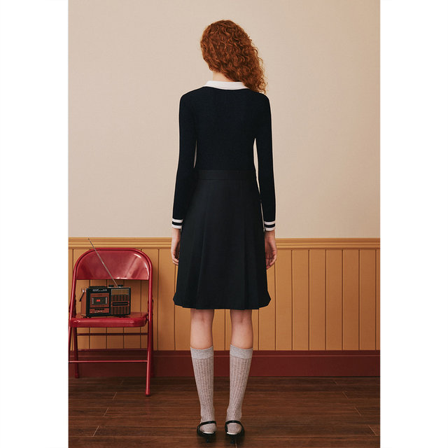 PSALTER Psalm 2023 Autumn contrasting lapel fake two wool knitted skirt ...