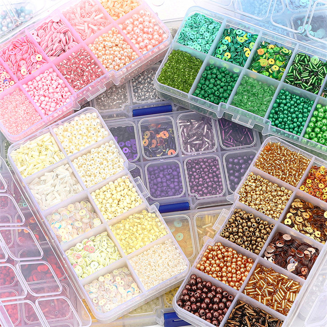 15 grid glass rice beads tube beads diy material package loose bead set ...