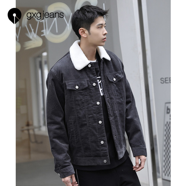 Clearance gxgjeans men's tops autumn winter jacket plus velvet corduroy imitation lamb velvet ...