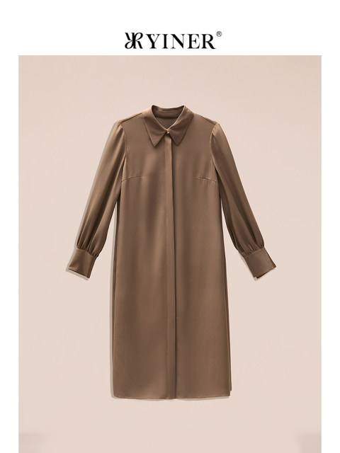 Yiner Yiner Spring POLO lead H -shaped silk satin shirt dress
