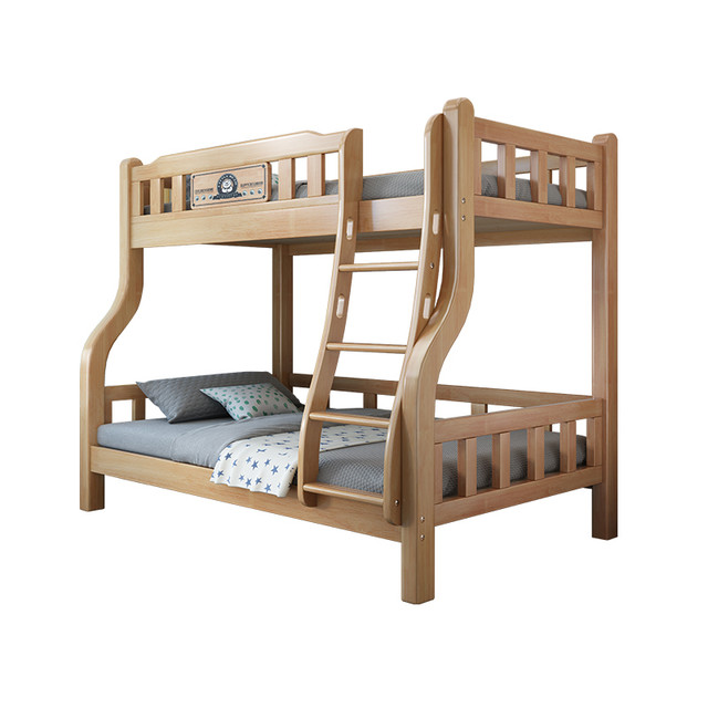 All solid wood bunk bed, rubber wood two-tier bed, multi-functional ...