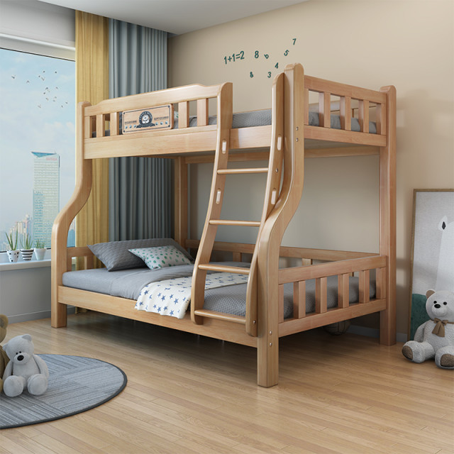 All solid wood bunk bed, rubber wood two-tier bed, multi-functional ...
