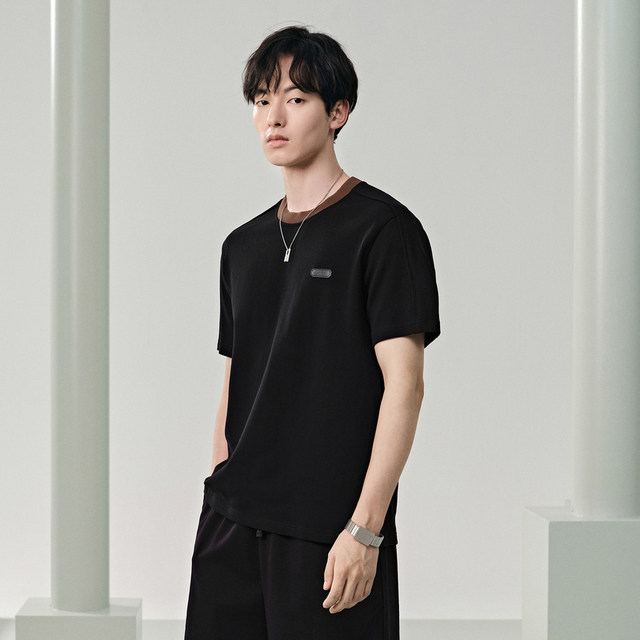 GXG men's two-color contrasting design loose casual round neck short-sleeved T-shirt men's tops ...