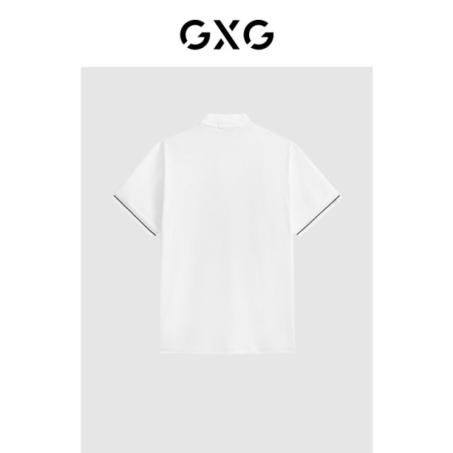 GXG Men's 2024 Summer Cuffs Contrast Color Henley Collar Simple Small Embroidery Casual Polo ...
