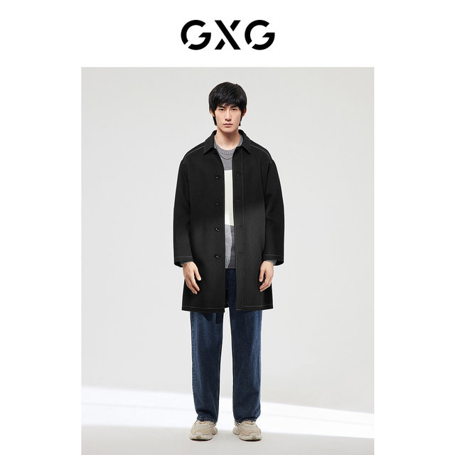 GXG Outlet 22 Years Men's Black Topstitched Long Coat Jacket Fashion Trendy Exquisite Winter New ...