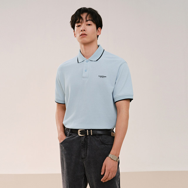 GXG men's chest letter embroidered polo shirt men's casual loose polo collar short-sleeved T ...