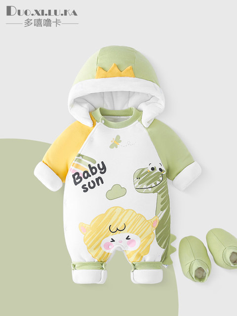 Newborn baby clothes in autumn and winter warm conjoined clothes baby ...