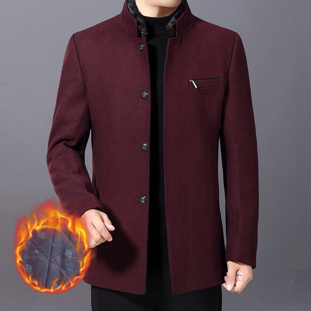 High -end quality autumn men's jackets outer liquor red wool woolen ...
