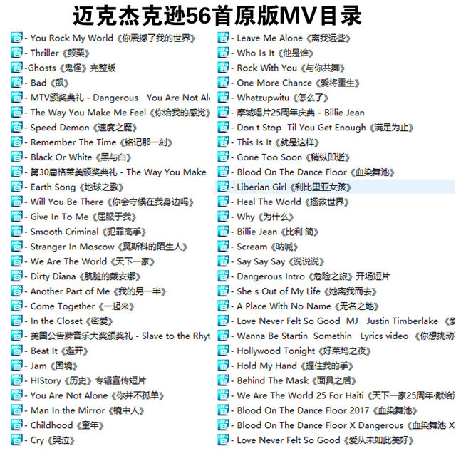 Michael Jackson's 56 4K high-definition MV video songs collection ...