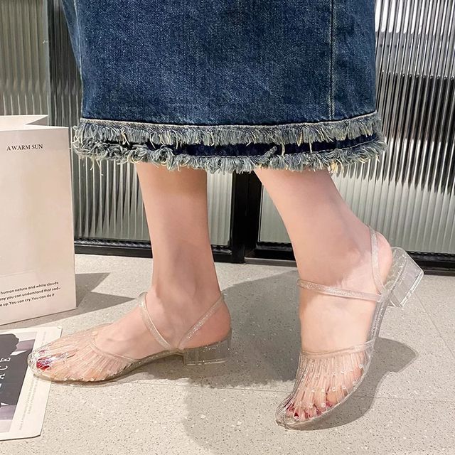 Two-wear sandals crystal plastic ins jelly transparent internet celebrity fashion women's summer ...