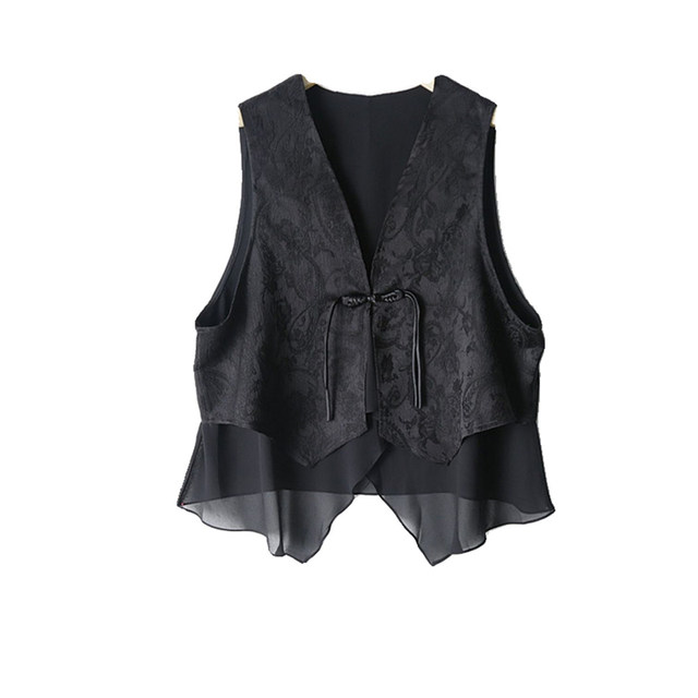 New Chinese style jacquard lace splicing chiffon vest loose version ...
