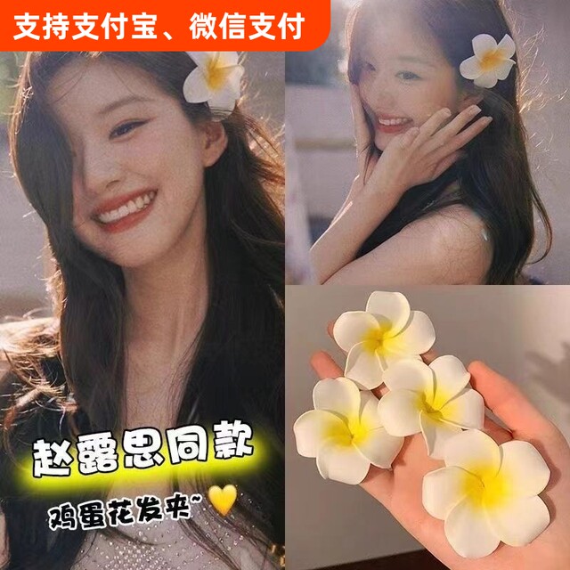 Frangipani ~ Cute flower hairpin for girls with bangs and side clips ...