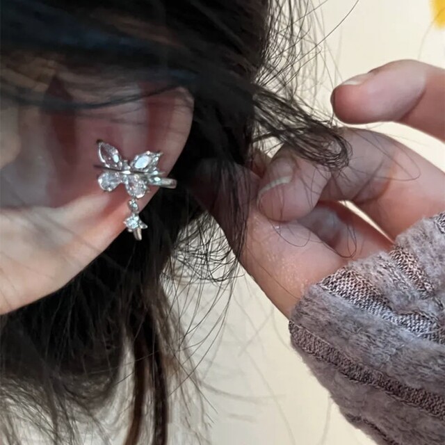 Pure zircon pendant ear bone clip without ear piercing butterfly ...