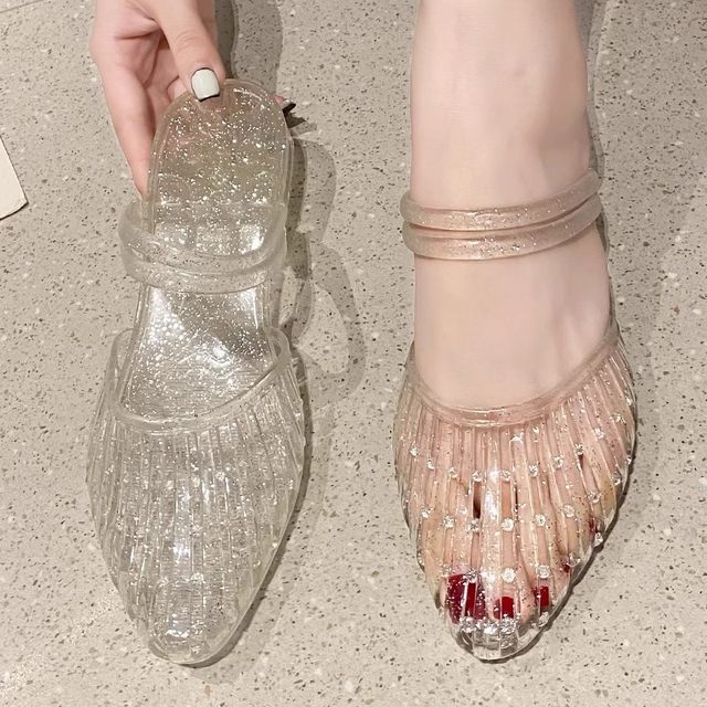 Two-wear sandals crystal plastic ins jelly transparent internet celebrity fashion women's summer ...