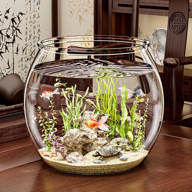 Round fish tank plastic one-piece anti-fall and high-transparency ...