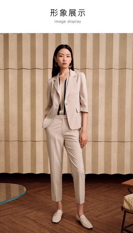 INSUN Eunshang summer hemp texture neutral color small-foot suit pants