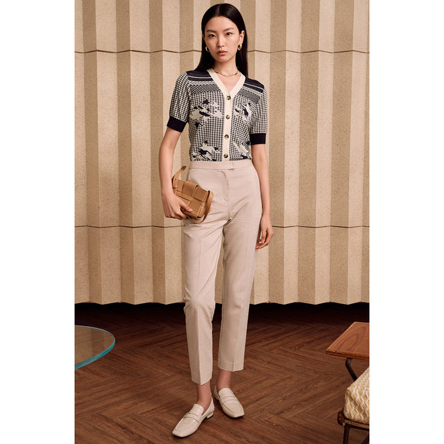 INSUN Eunshang summer hemp texture neutral color small-foot suit pants