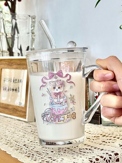 Ins glass cup high-value large capacity straw cup with lid household ...