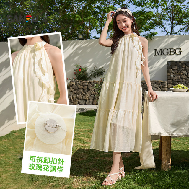 Sanfu dress 2025 summer rose streamer neck loose vacation style long ...