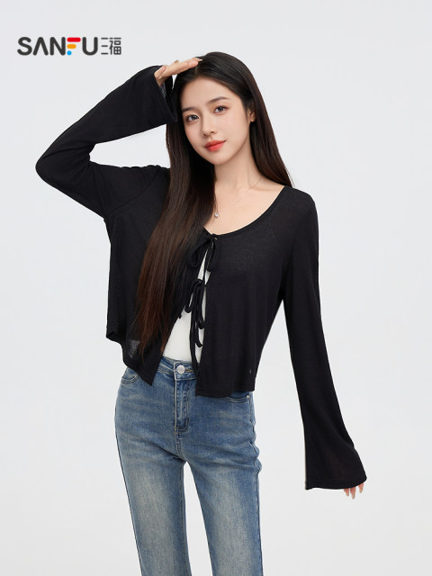 Sanfu Cardigan Summer 2025 New Thin Translucent Texture Band Loose ...