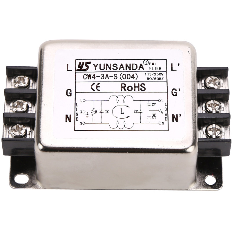 Yunsanda 220V Jednofázový sieťový filter CW4-3A/6A/10A/20A/30A Svorkovnica