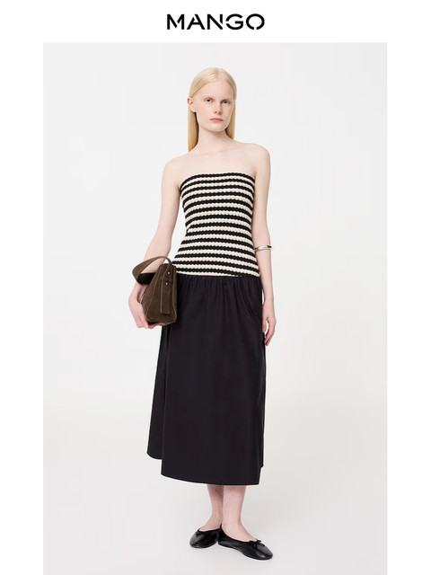 Mango Women's Dress 2025 Autumn New Style Knitted Patchwork Striped ...