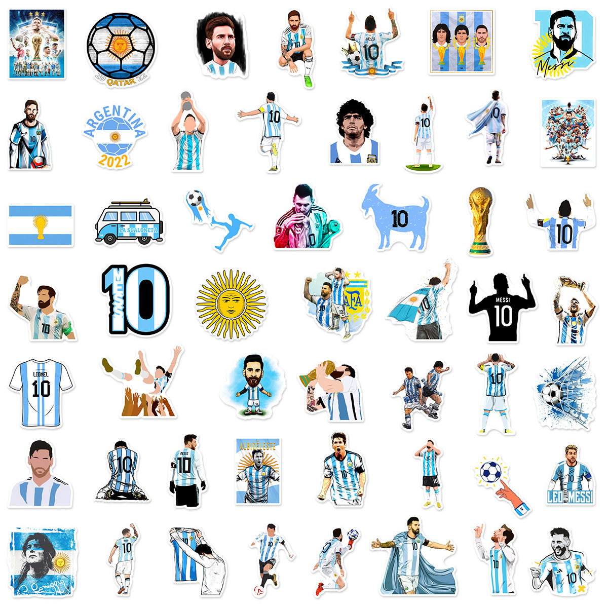 50 pieces of Messi Argentina 2022 World Cup Football Champions Sticker ...