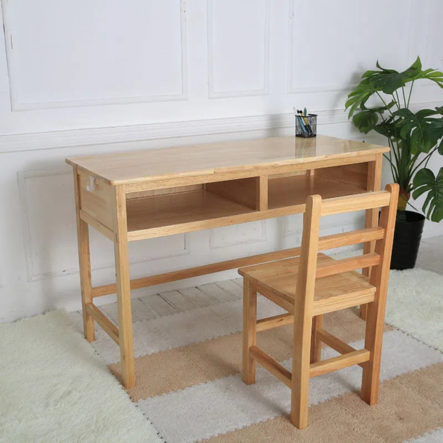 Overall solid wood integrated double -person desk chair student free ...