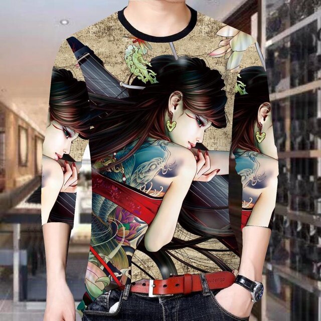 Guo Chao Spring and Autumn Men's long -sleeved T -shirt bottom shirt ...