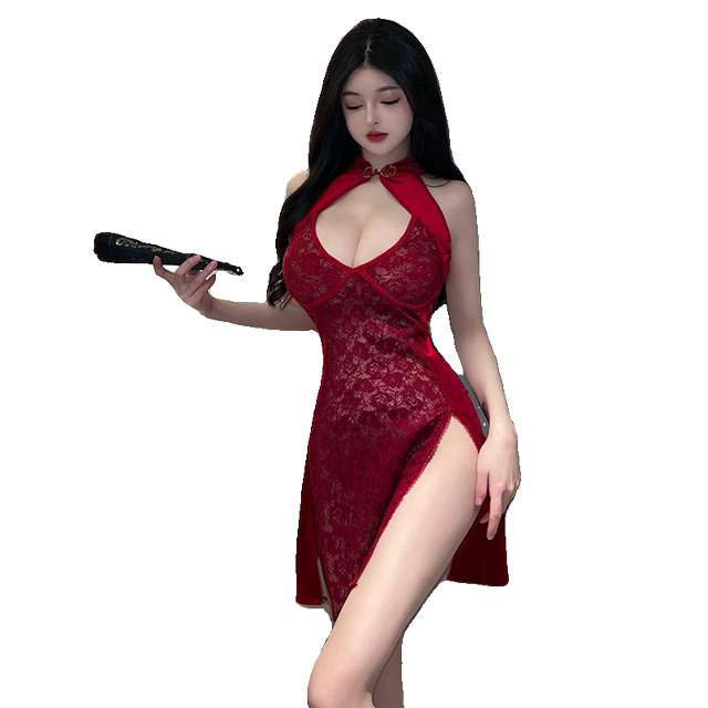 Sexy pajamas 2024 new lace love bellyband exposes night skirts, perspective cheongsam QQNY large ...