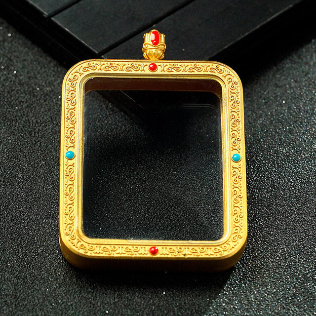 Copper gold-plated square thangka box, double-sided high-end hand ...